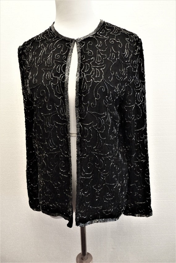 Beaded Silk Jacket Over Blouse in Black Hand Embroidered | Etsy