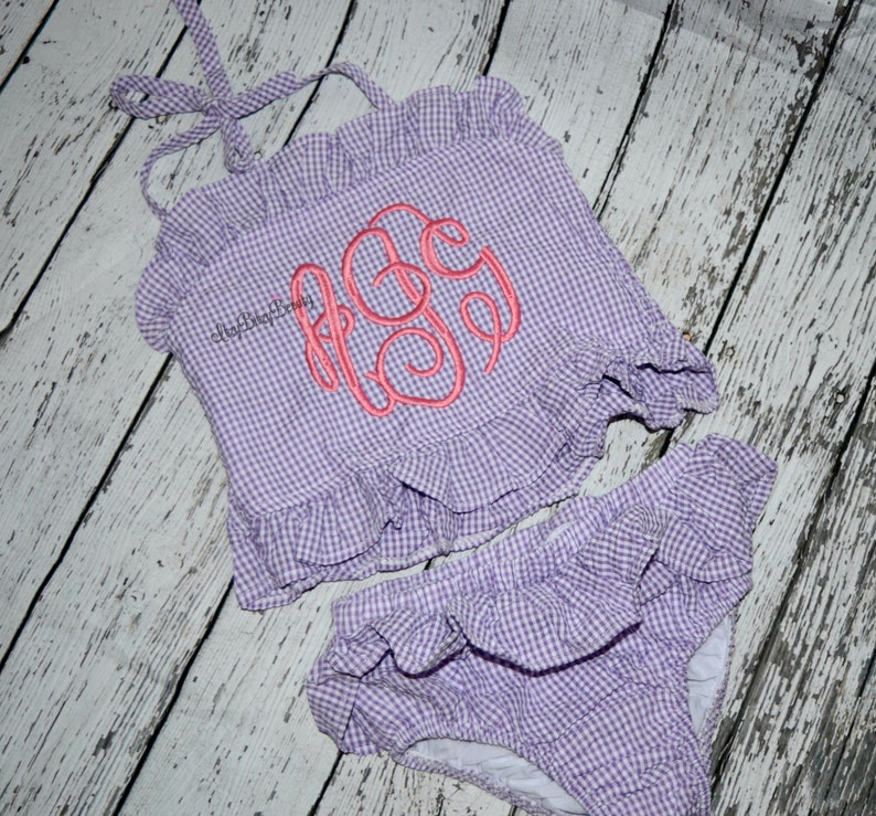 Girls Seersucker Bathing Suit Monogrammed Swimsuits Etsy