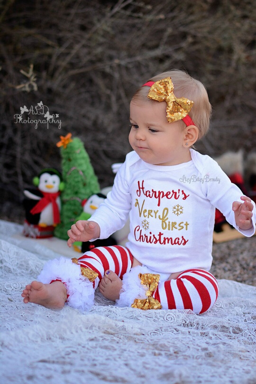 My Very First Christmas - Girls Christmas Outfit - Red and Gold ...