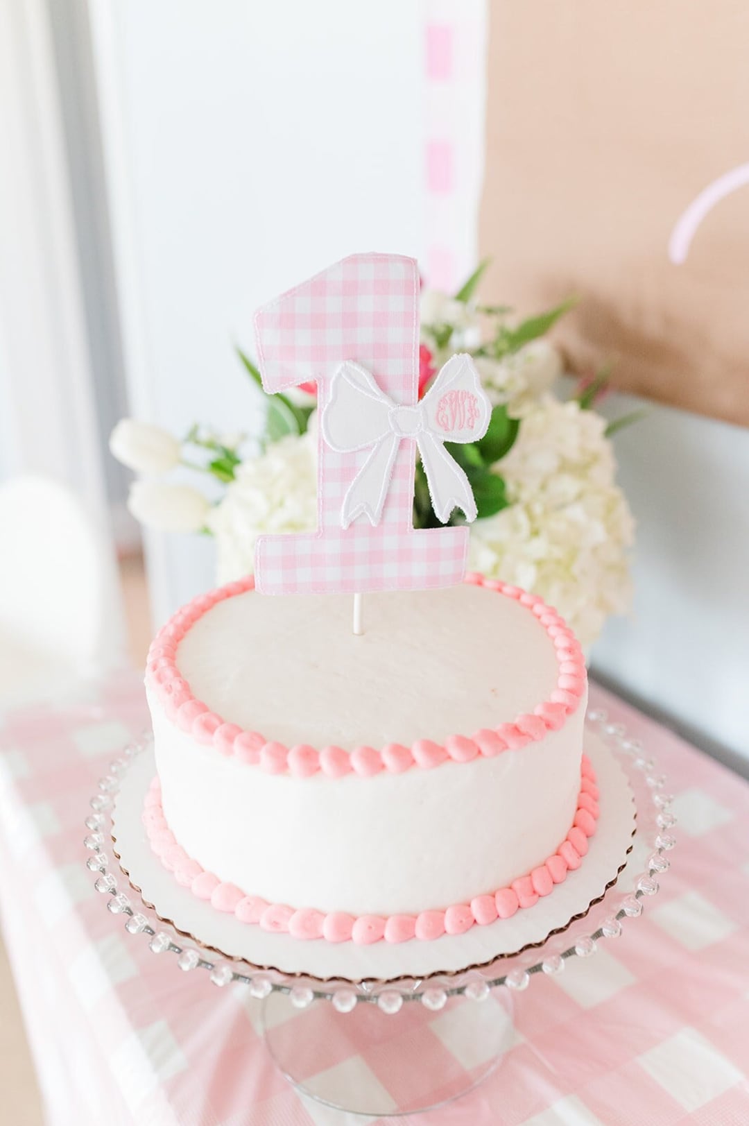 Pink Gingham Birthday - Cake Topper - Bow - First Birthday - Bow ...