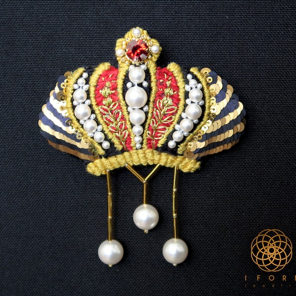 Embroidered Crown Brooch - Etsy