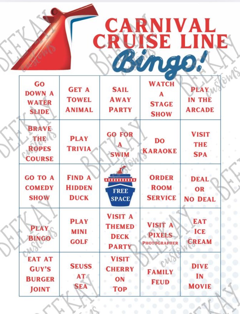 Carnival Cruise Line Fish Extender Printable Bingo Game Gift Download ...