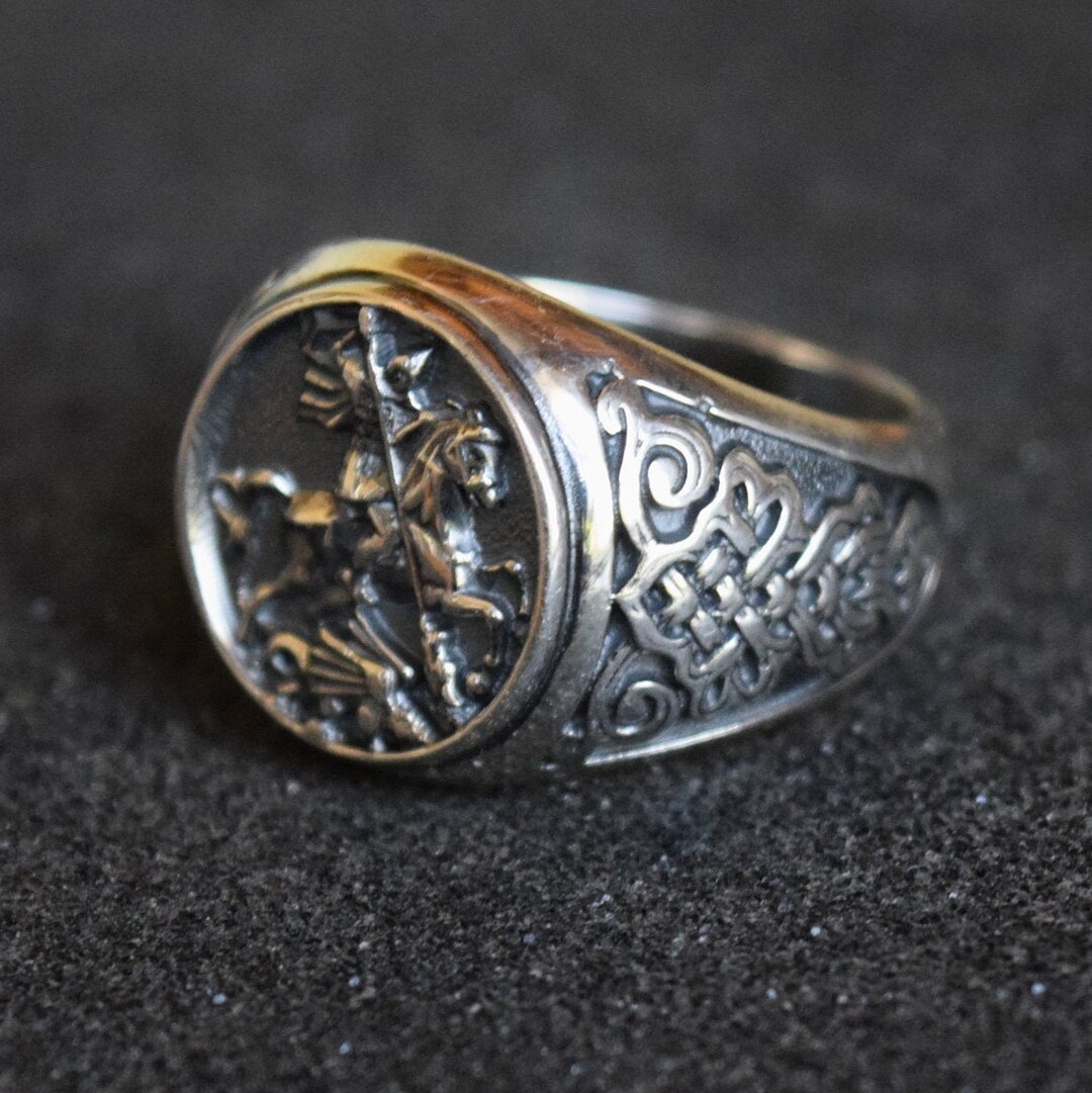 Christian Ring, Archangel Saint Michael Silver Ring, Silver Sovereign ...
