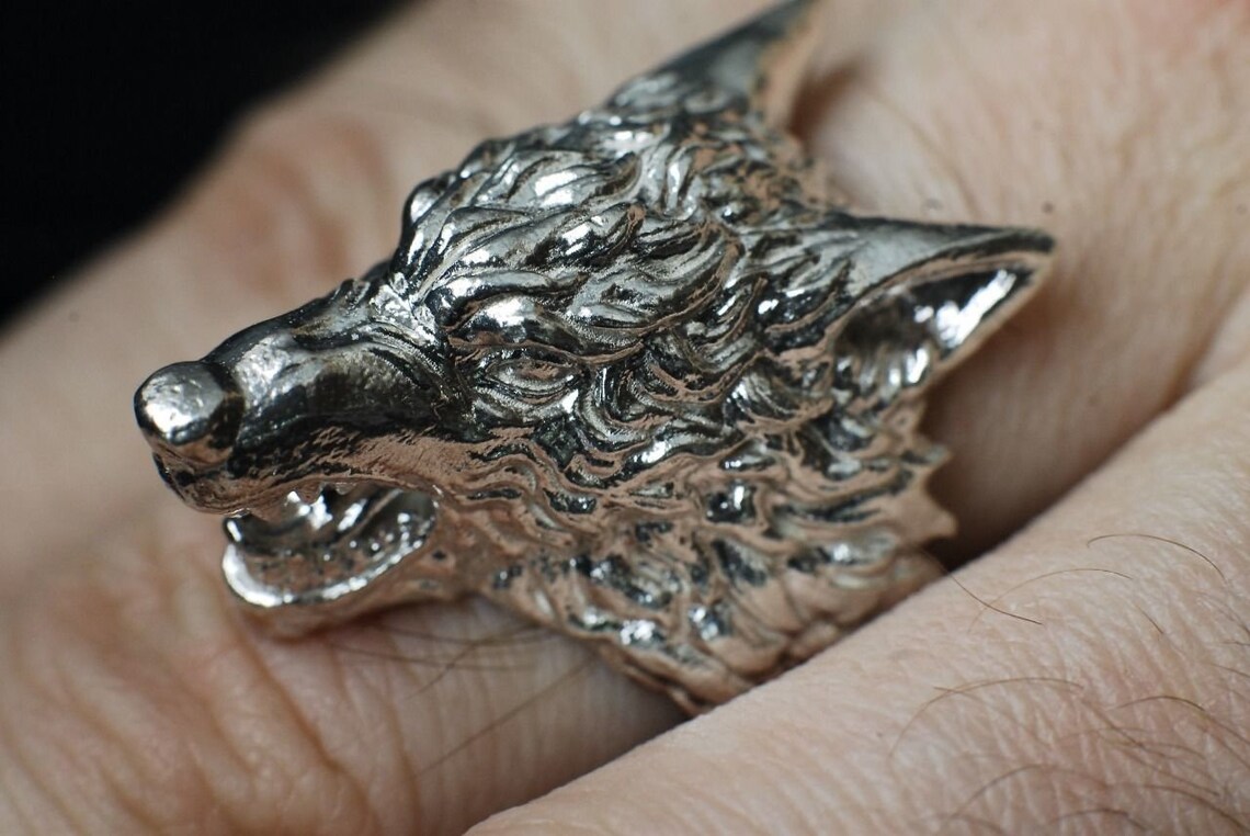 Silver Wolf Ring Wolf Head Ring Mens Animal Jewelry Alpha - Etsy