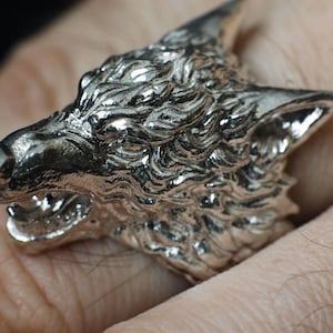 Silver Wolf Ring, Wolf Head Ring, Mens Animal Jewelry, Alpha Wolf ...