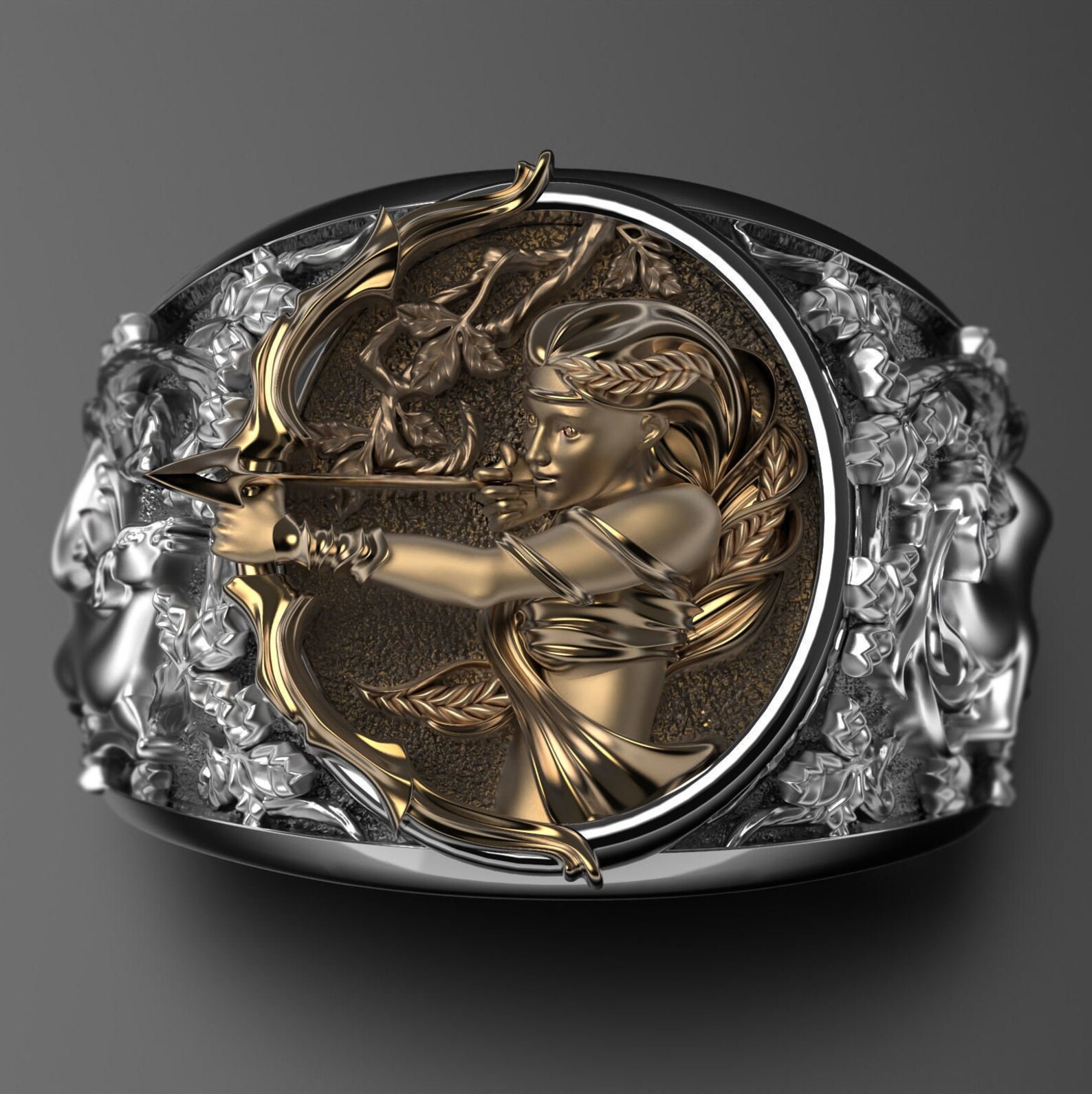 Deer Hunting Woman Ring Animal Ring Two Tone Ring Silver | Etsy