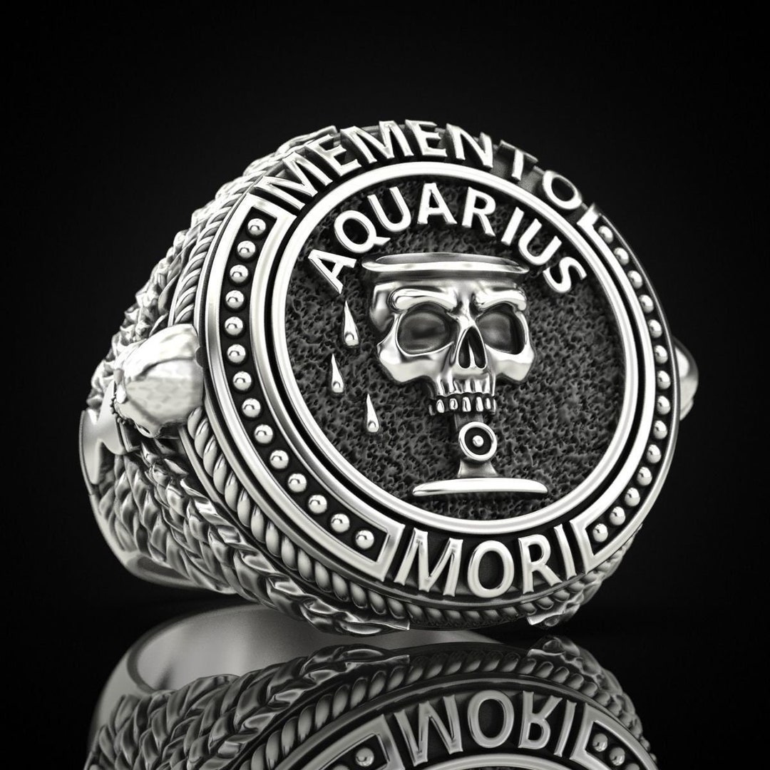 Aquarius Ring, Aquarius Zodiac Sign Ring, Zodiac Skull Ring, Aquarius ...