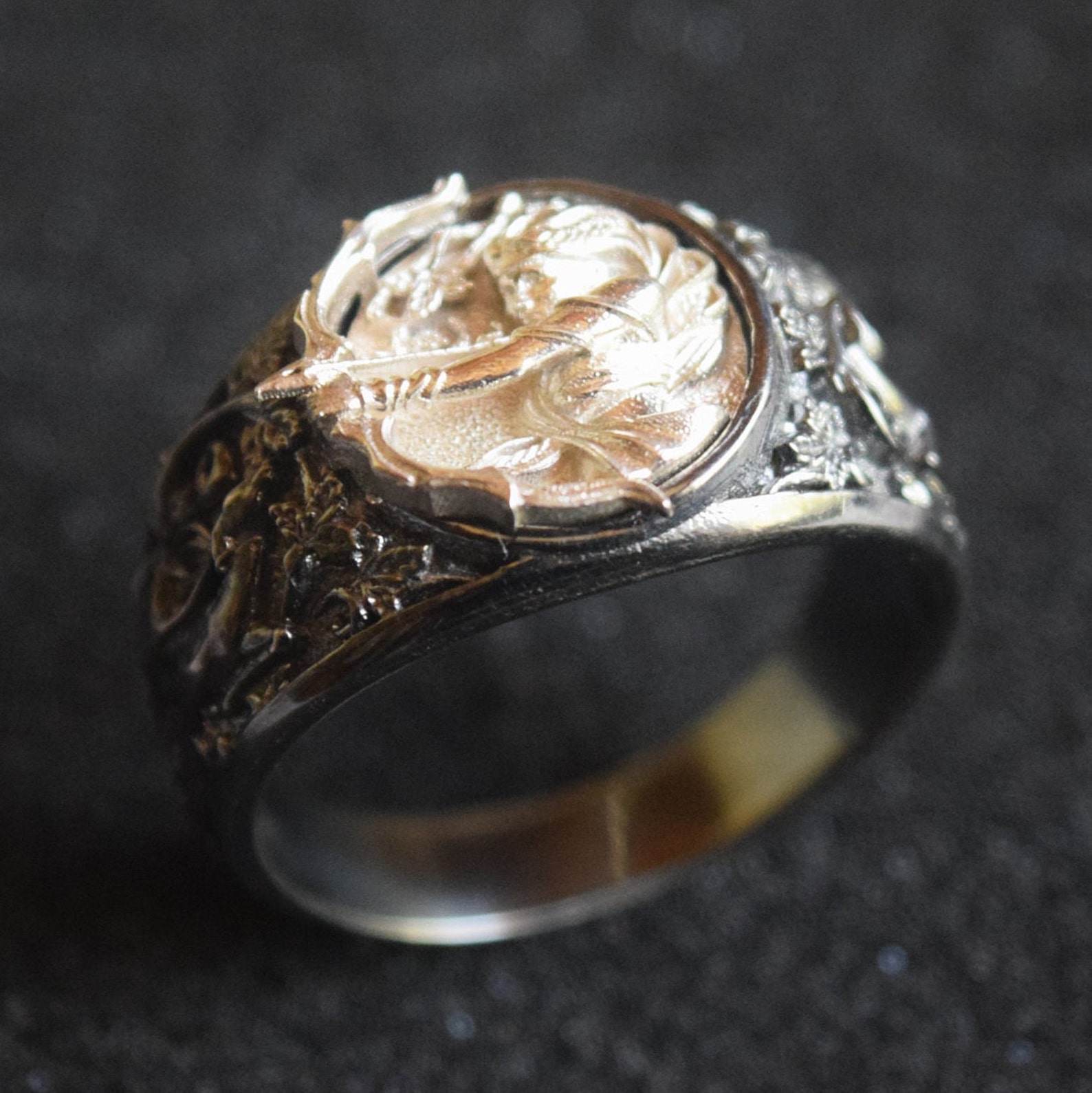 Deer Hunting Woman Ring Animal Ring Two Tone Ring Silver - Etsy