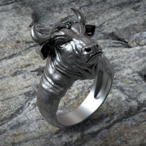 Taurus Bull Head With Horns Silver Ring, Good Luck Ring, Signet Ring ...