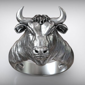 Taurus Bull Head With Horns Silver Ring, Good Luck Ring, Signet Ring ...