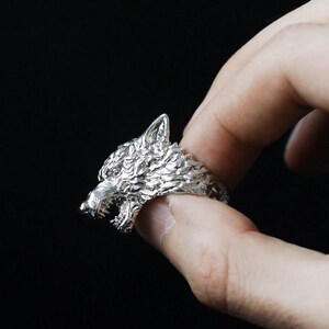 Silver Wolf Ring, Wolf Head Ring, Mens Animal Jewelry, Alpha Wolf ...