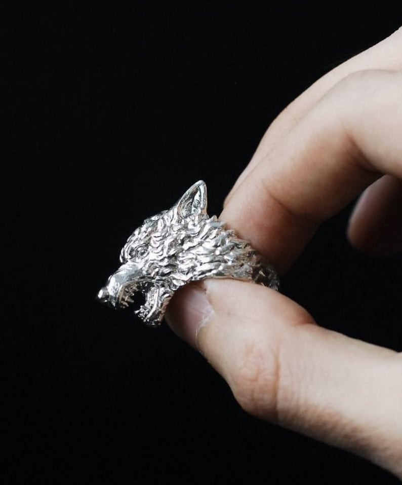 Silver Wolf Ring Wolf Head Ring Mens Animal Jewelry Alpha - Etsy
