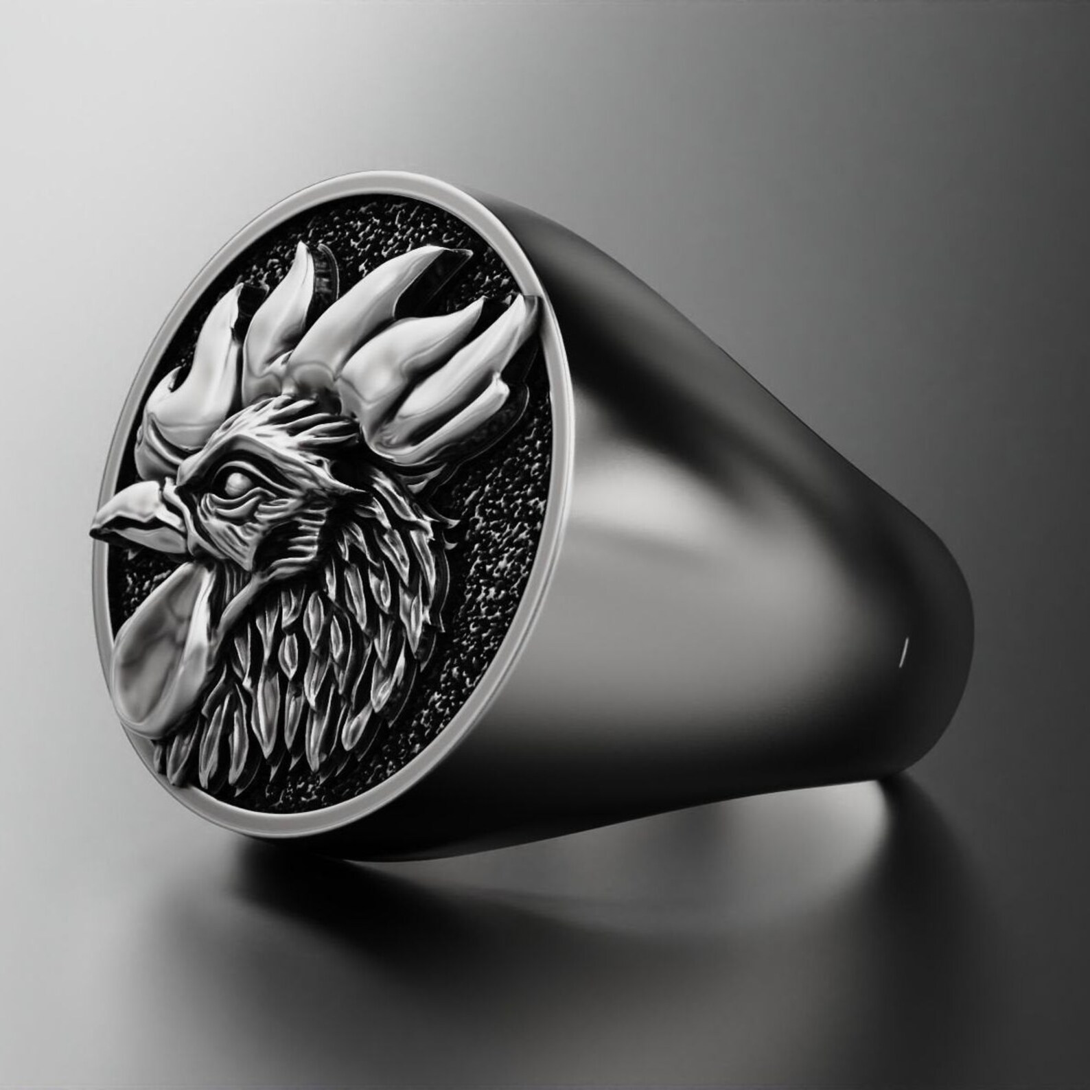 Rooster Head Signet Ring Rooster Ring Cockerel Animal Signet - Etsy