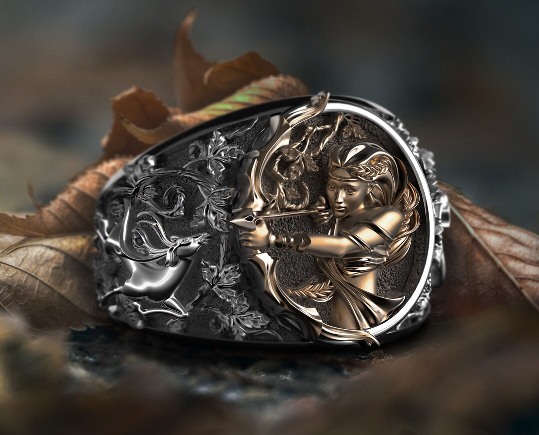 Deer Hunting Woman Ring Animal Ring Two Tone Ring Silver - Etsy