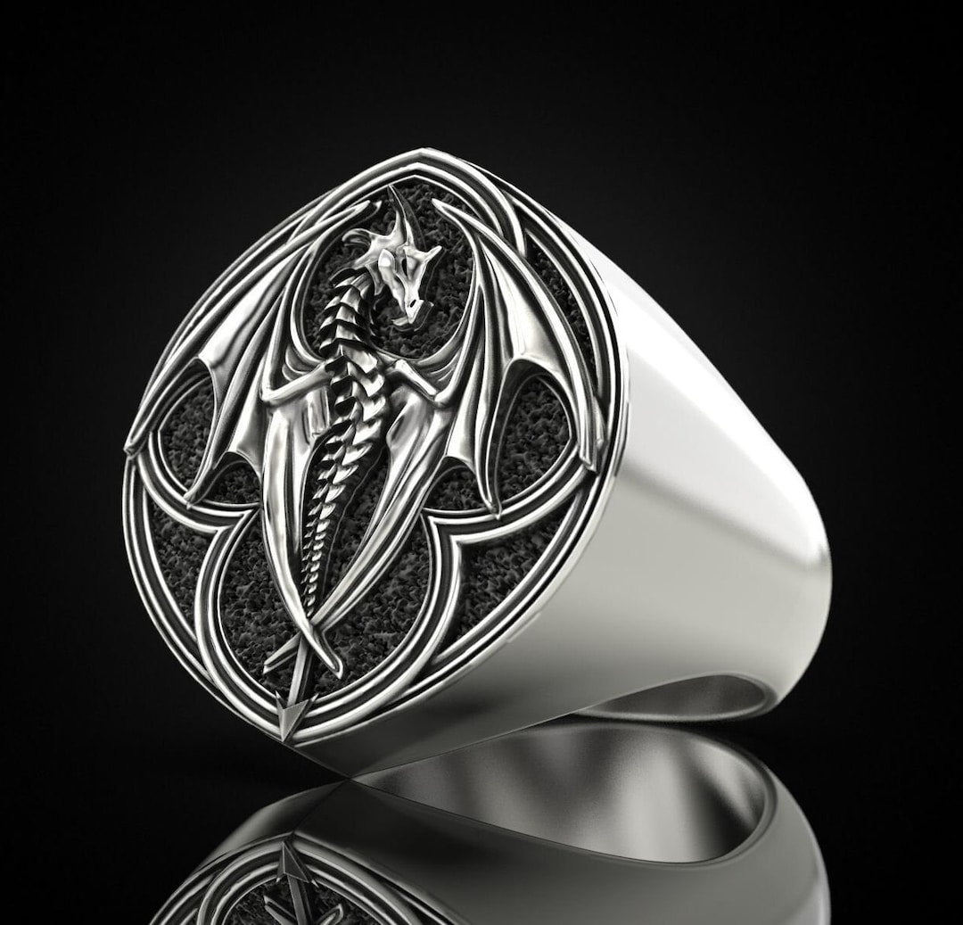 Sterling Silver Dragon Ring, Dragon Signet Ring, the Perfect Gothic ...