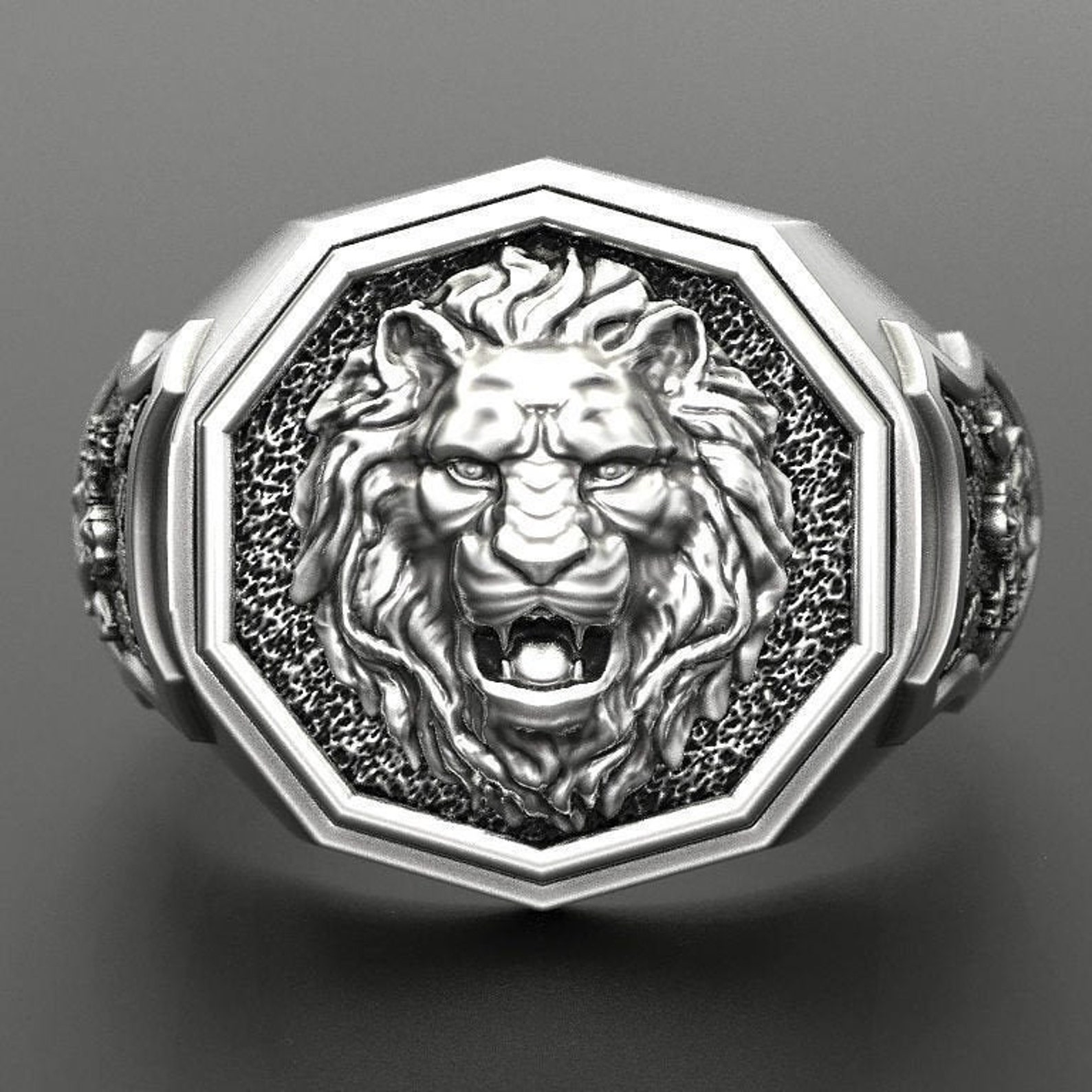 Lion Signet Ring Lion Head Ring Promise Ring for Him Silver - Etsy
