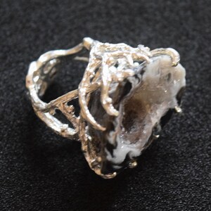Agate Geode Ring, Raw Stone Ring, Sterling Silver Druzy Ring, Raw Stone ...