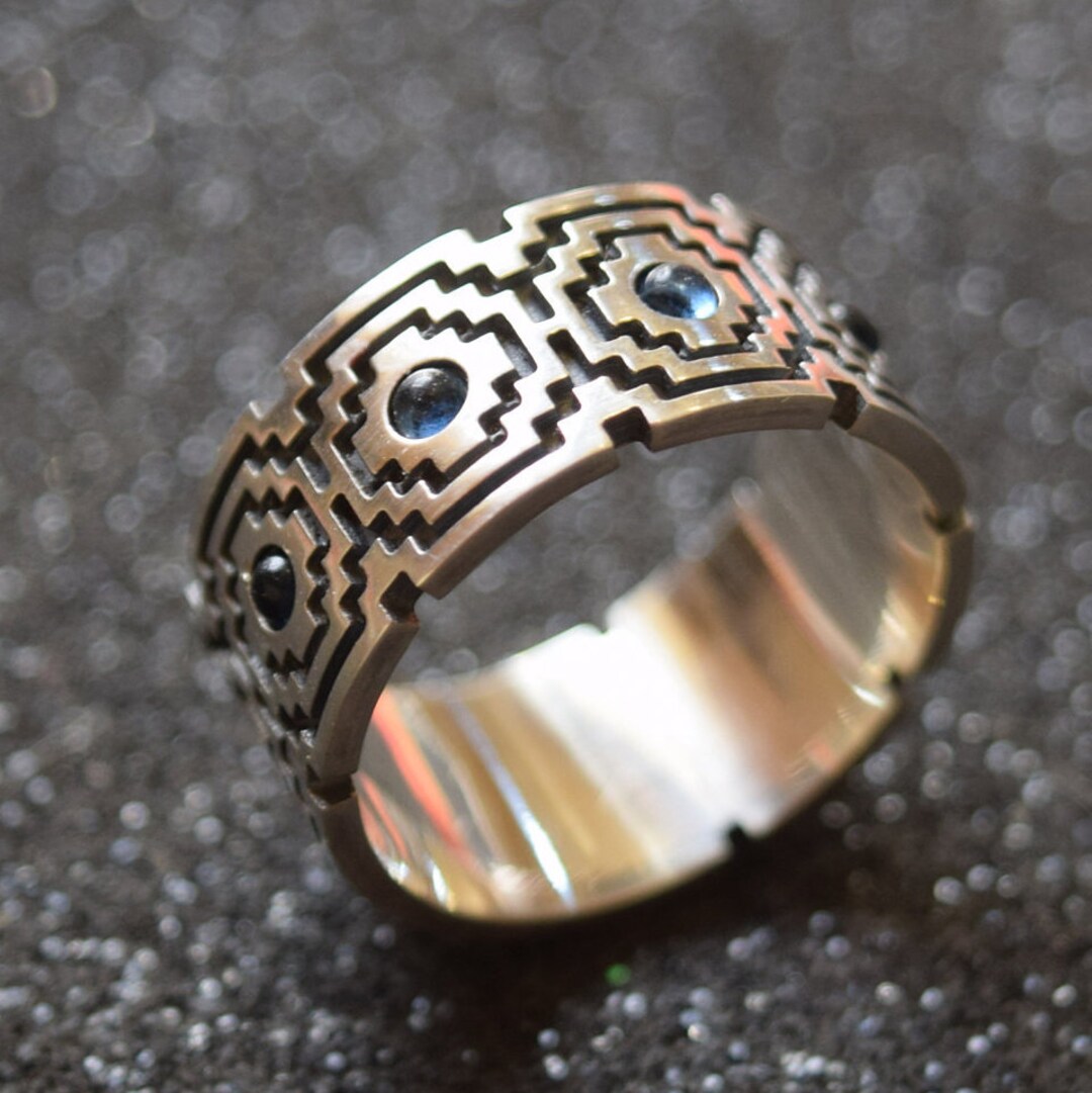 Medieval Ornament Ring Chunky Silver Ring Lab Sapphire Ring - Etsy