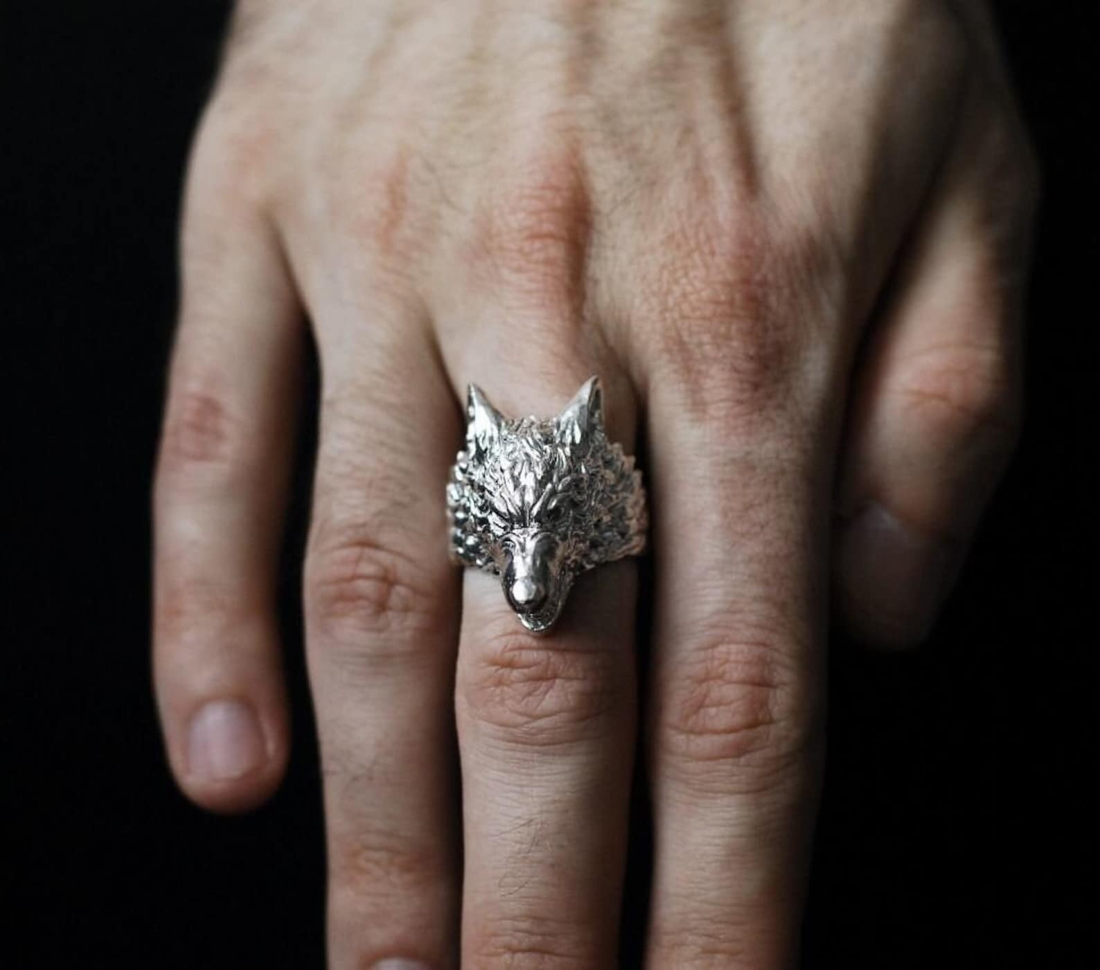 Silver Wolf Ring Wolf Head Ring Mens Animal Jewelry Alpha - Etsy