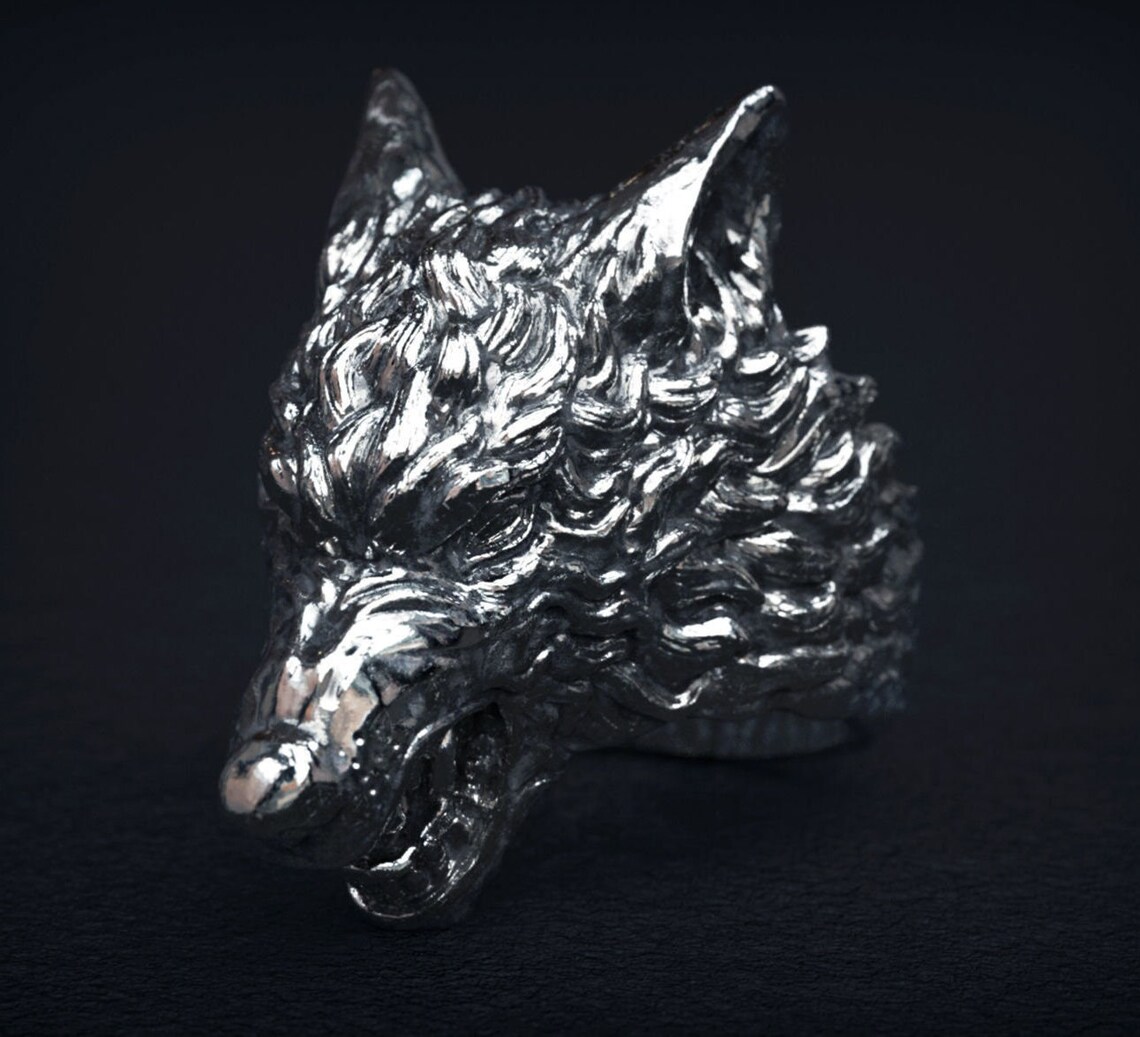 Silver Wolf Ring Wolf Head Ring Mens Animal Jewelry Alpha - Etsy