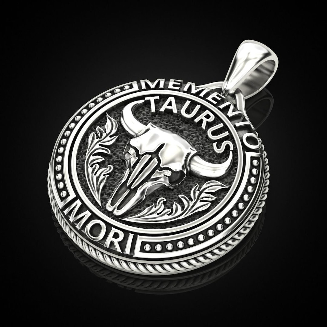 Memento Mori Skull Necklace, Taurus Silver Pendant, Sterling Silver ...