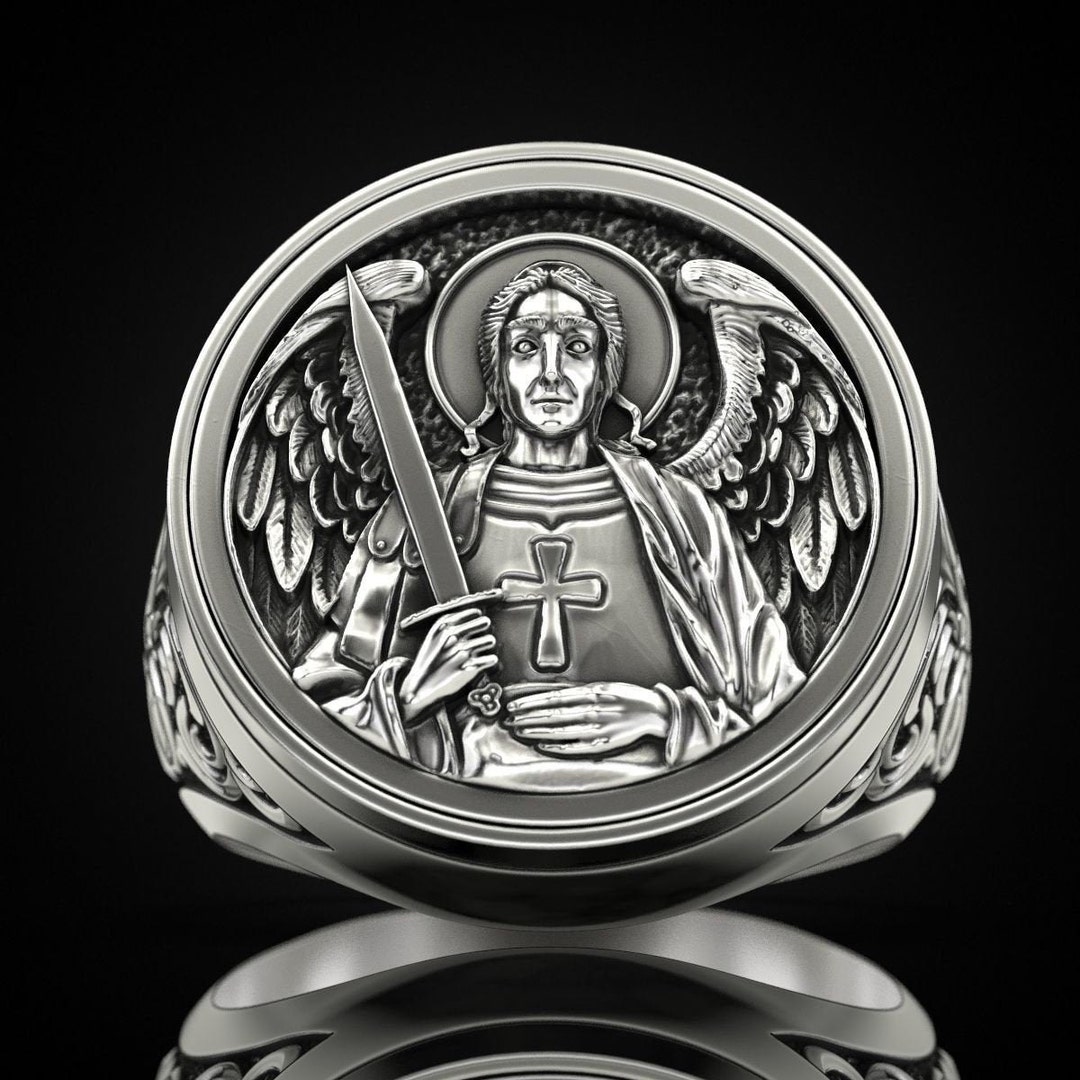 St Michael the Archangel Men Signet Ring, Saint Michael Christian Ring ...
