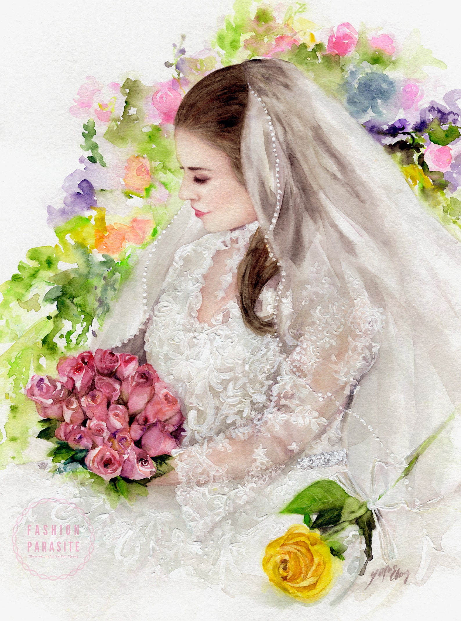 Custom Bride Illustration, Custom Bridal Portrait, Custom Wedding ...