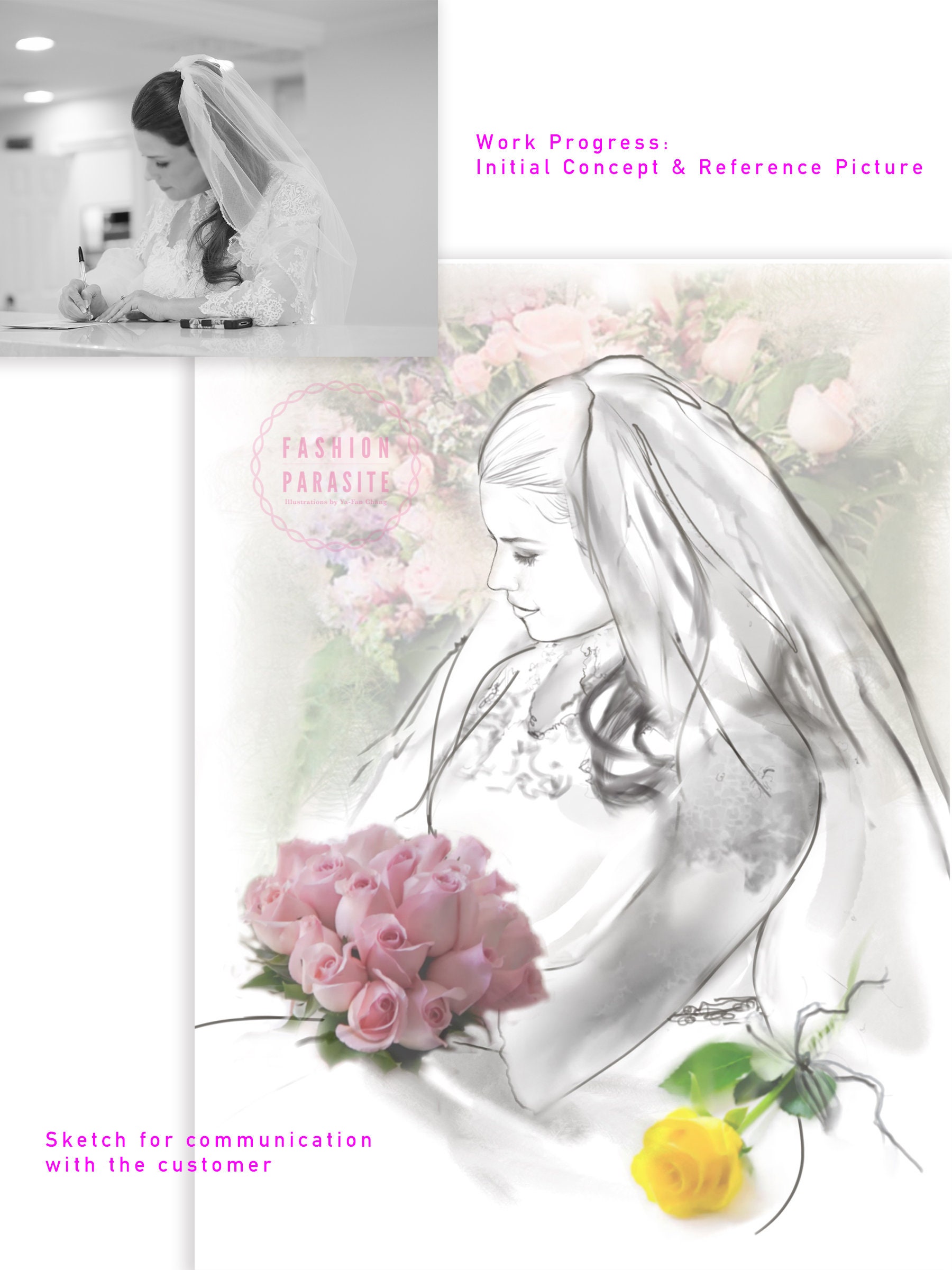 Bride Portrait, Bride Illustration, Wedding Illustration, Wedding ...