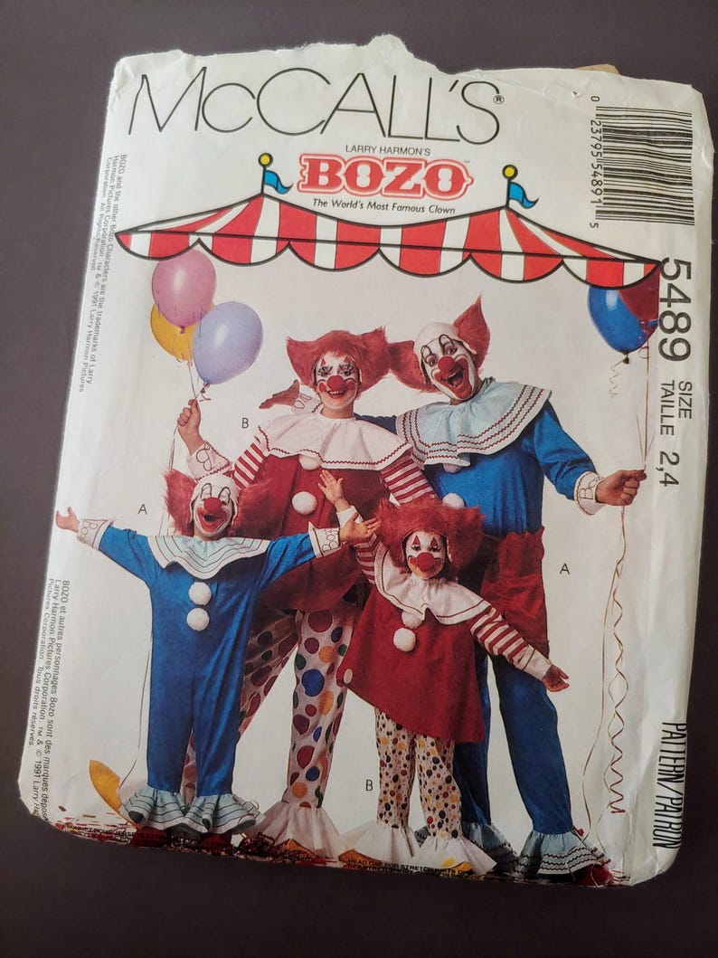 Retro Sewing Pattern - Mccall's Bozo the Clown Costume - Size Child 2-4 ...