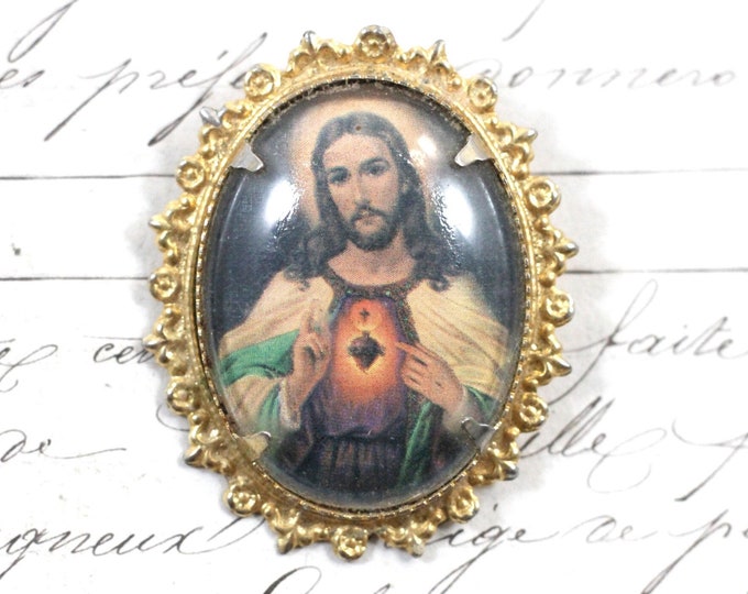 Sacred Heart of Jesus Lapel Pin - Cor Jesu Oval Brooch - Vintage Kitsch ...