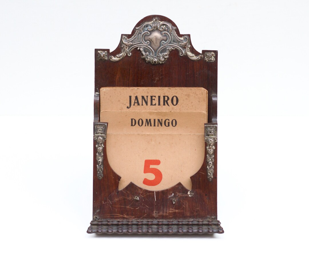 Antique Desktop Perpetual Calendar - Wooden Stand With Cards for Day ...