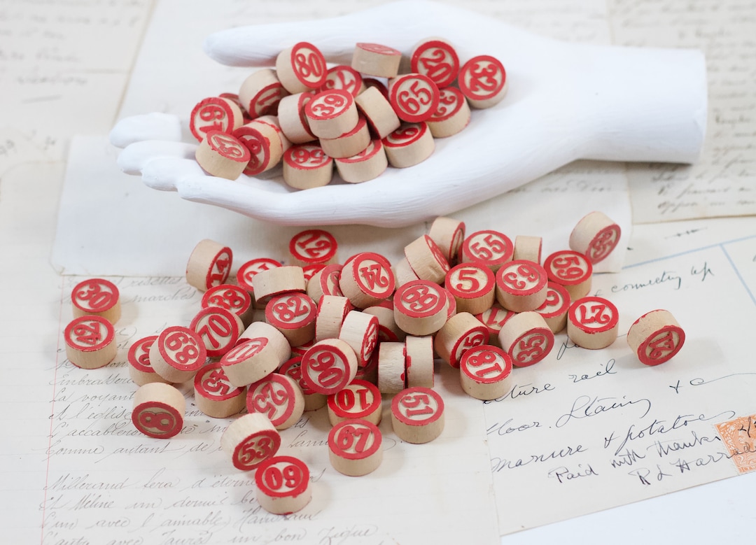 80 Bingo Numbers Wooden Markers - Round Red and Natural Wood Game ...
