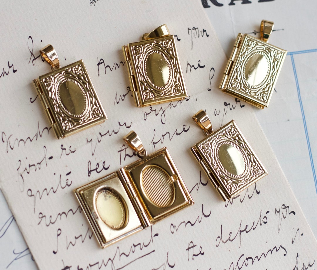 Rectangle Photo Locket Lot of 5 Pcs Lockets Gold Tone Book Shaped ...