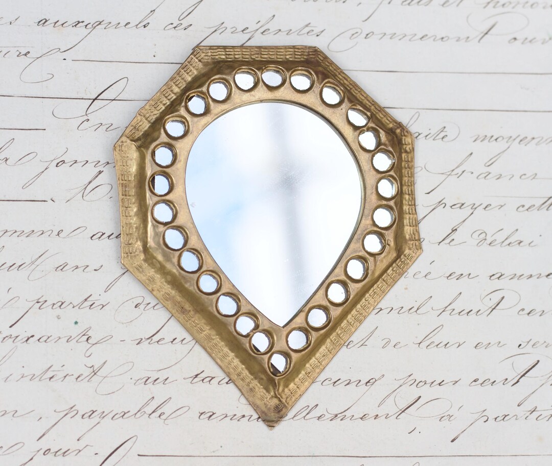 Small Teardrop Wall Mirror in Brass Frame 70s Vintage Boho Home Decor ...