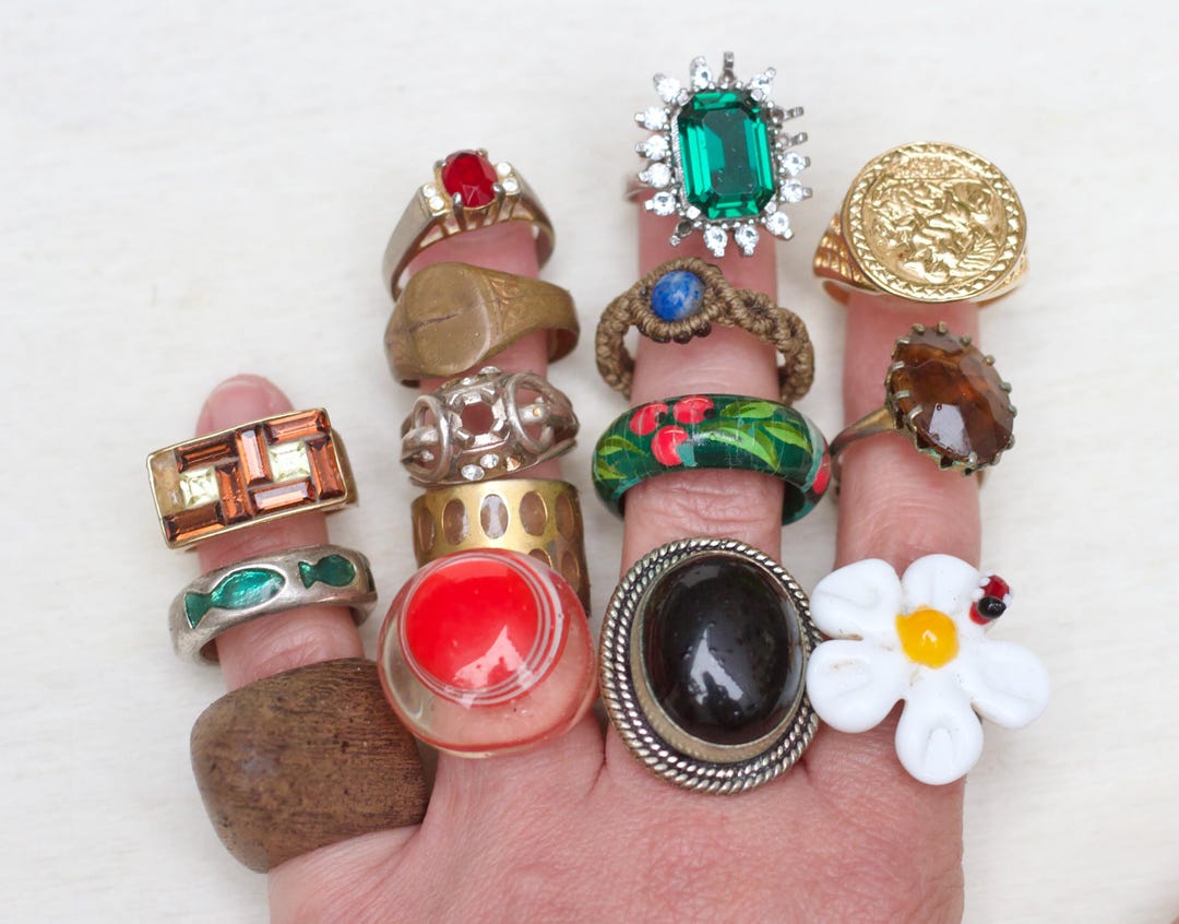 Chunky Statement Rings in Red Lot of 15 Assorted Collection Vintage ...