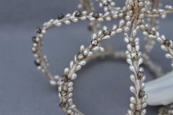 Antique Bridal Queen Crown - Ivory White Pearls and C… - Gem