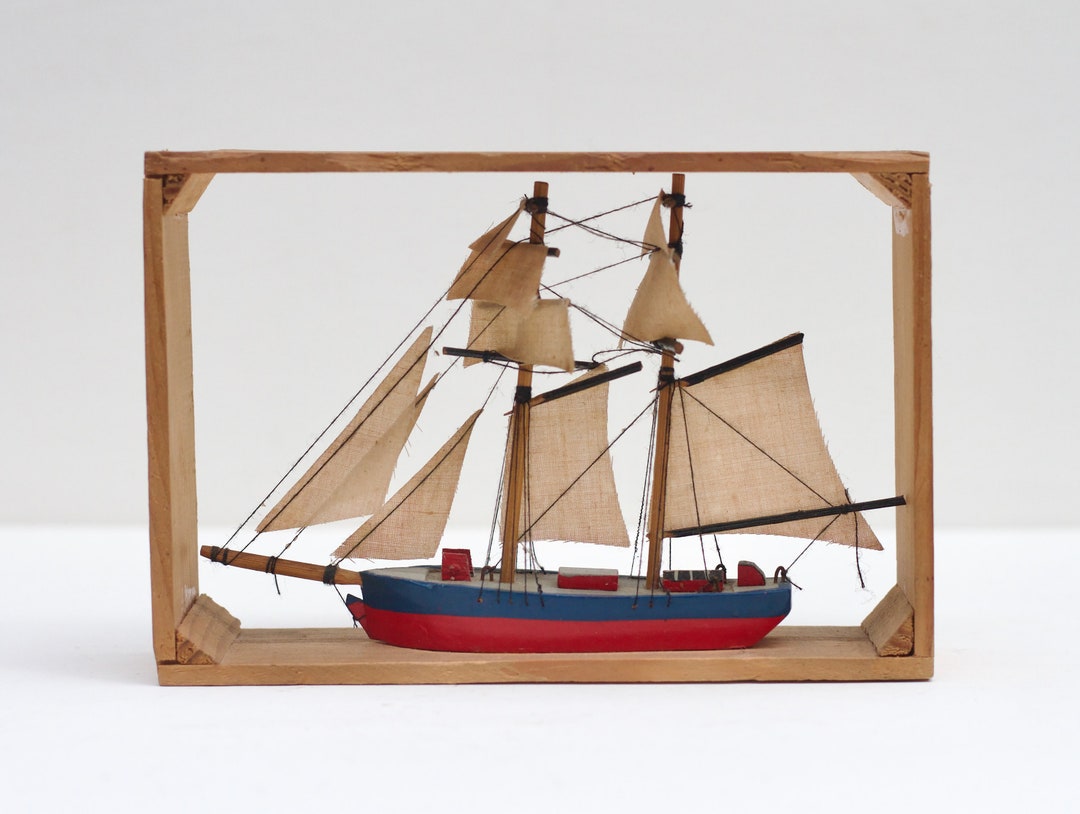 Sailing Ship Shadow Box Display - Wall Hanging Miniature Boat or Table ...