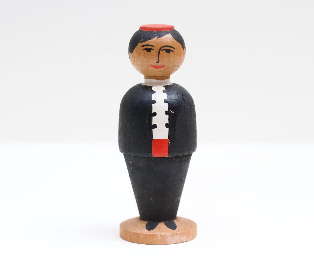 Male Peg Doll in Black Suit and Red Hat Wooden Toy Vintage - Etsy