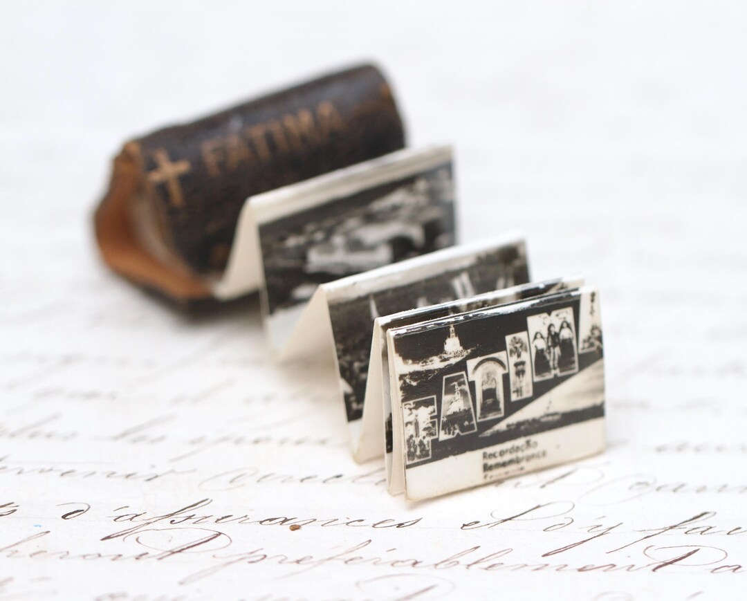 Tiny Postcards in Leather Wallet Antique Souvenir From Fatima Portugal ...