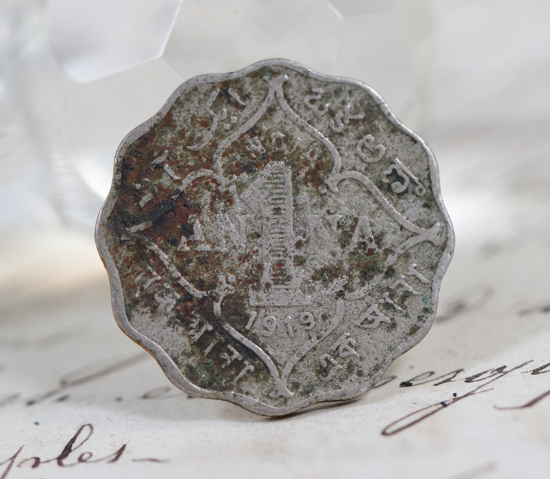 1919 British India 1 Anna Coin George V - Antique Rare Coin With Patina ...
