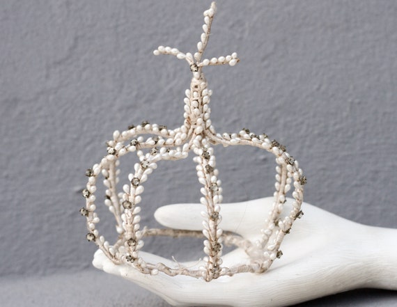 Antique Bridal Queen Crown - Ivory White Pearls and C… - Gem