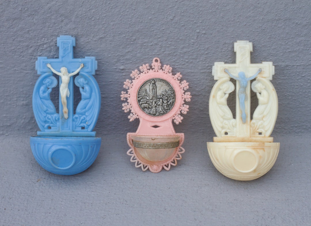 Set of 3 Holy Water Fonts Wall Hanging Catholic Holy Water Fountains in ...
