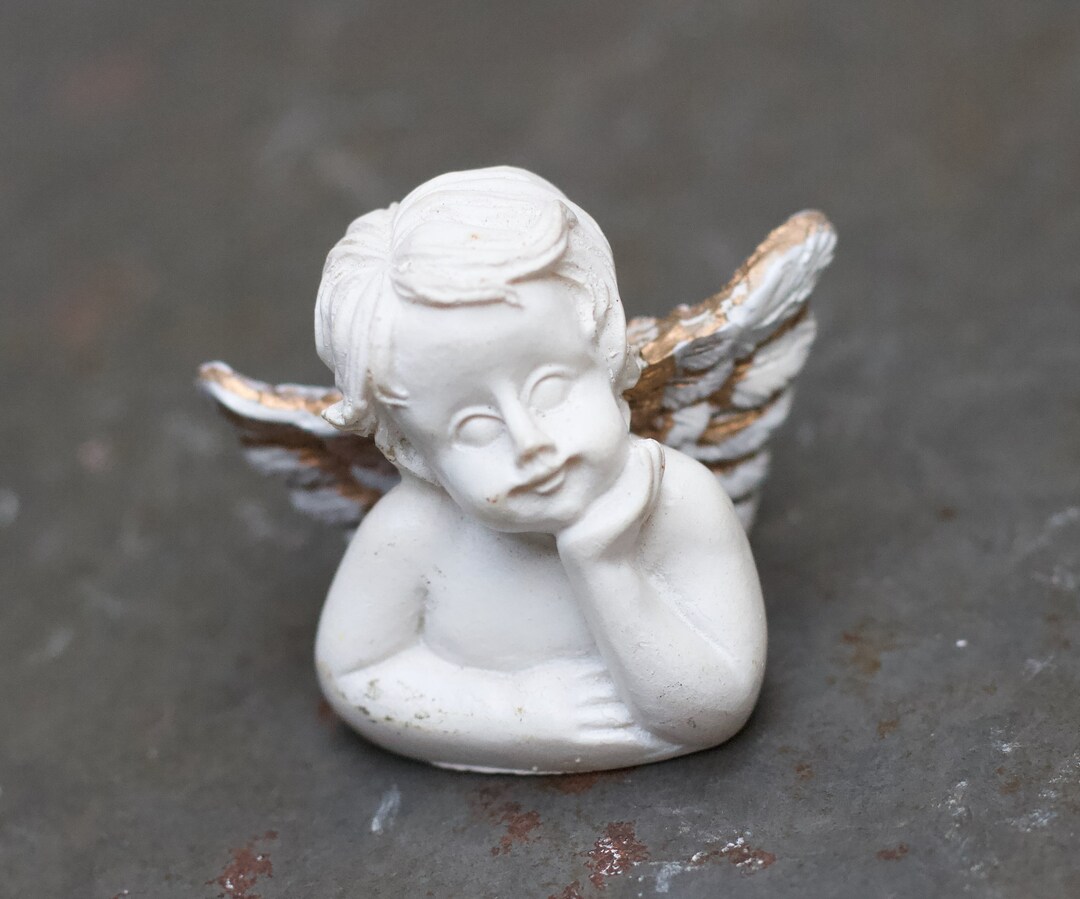 Pensive Angel Christmas Ornament - Miniature White Cherub Bust ...