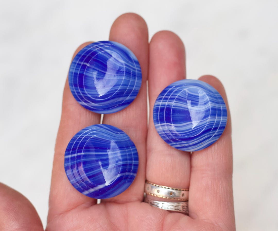 Art Deco Czech Glass Buttons Cobalt Blue Marble Set of 3 - 26mm Buttons ...