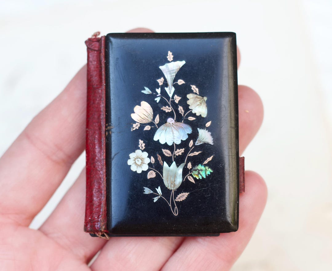 Victorian Miniature Notebook Cover Black Lacquer With Mother of Pearl ...