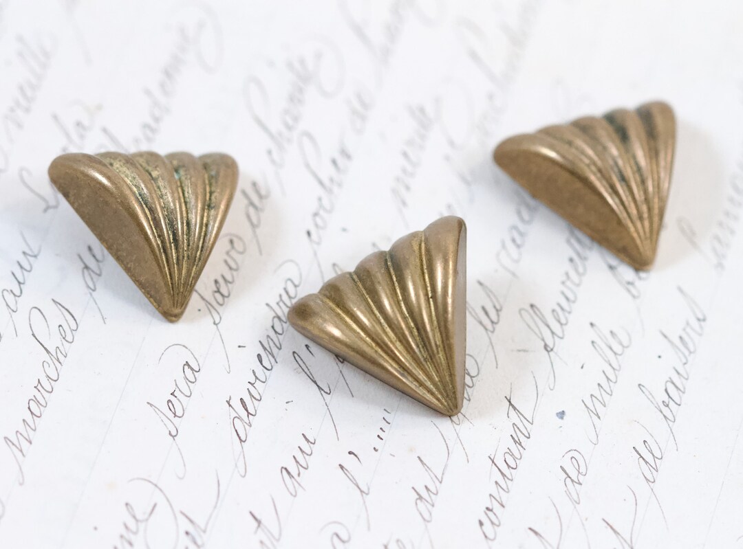 25mm Art Deco Buttons Set of 3 - Domed Triangles of Pressed Brass Coat ...