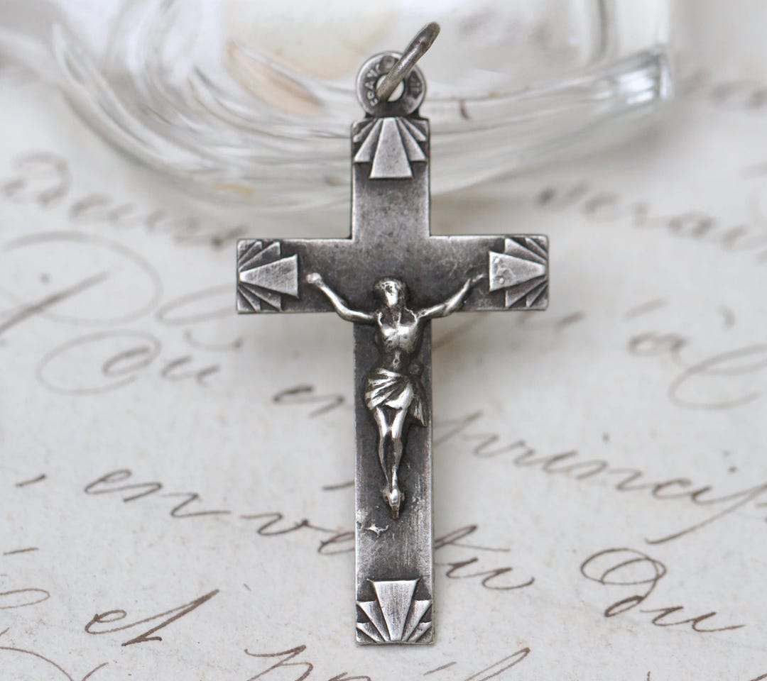 Art Deco Cross Pendant - 1920s Sterling Silver Corpus Christi Crucifix ...