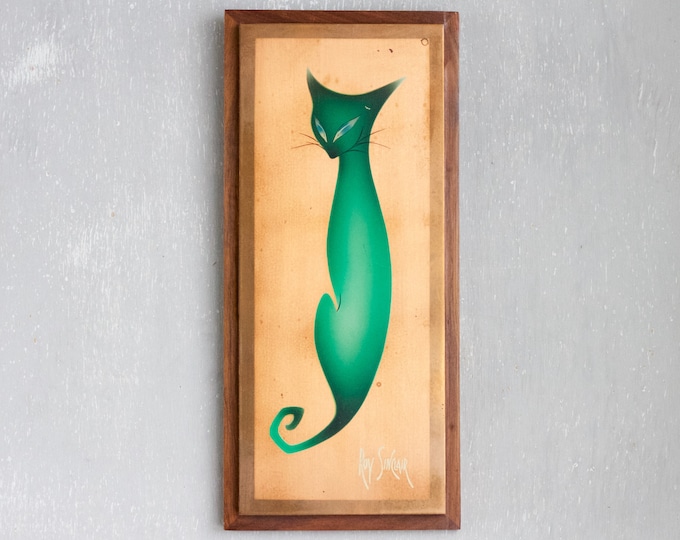 Art Deco Green Cat Wall Hanging Picture - Roy Sinclair Print on Copper ...