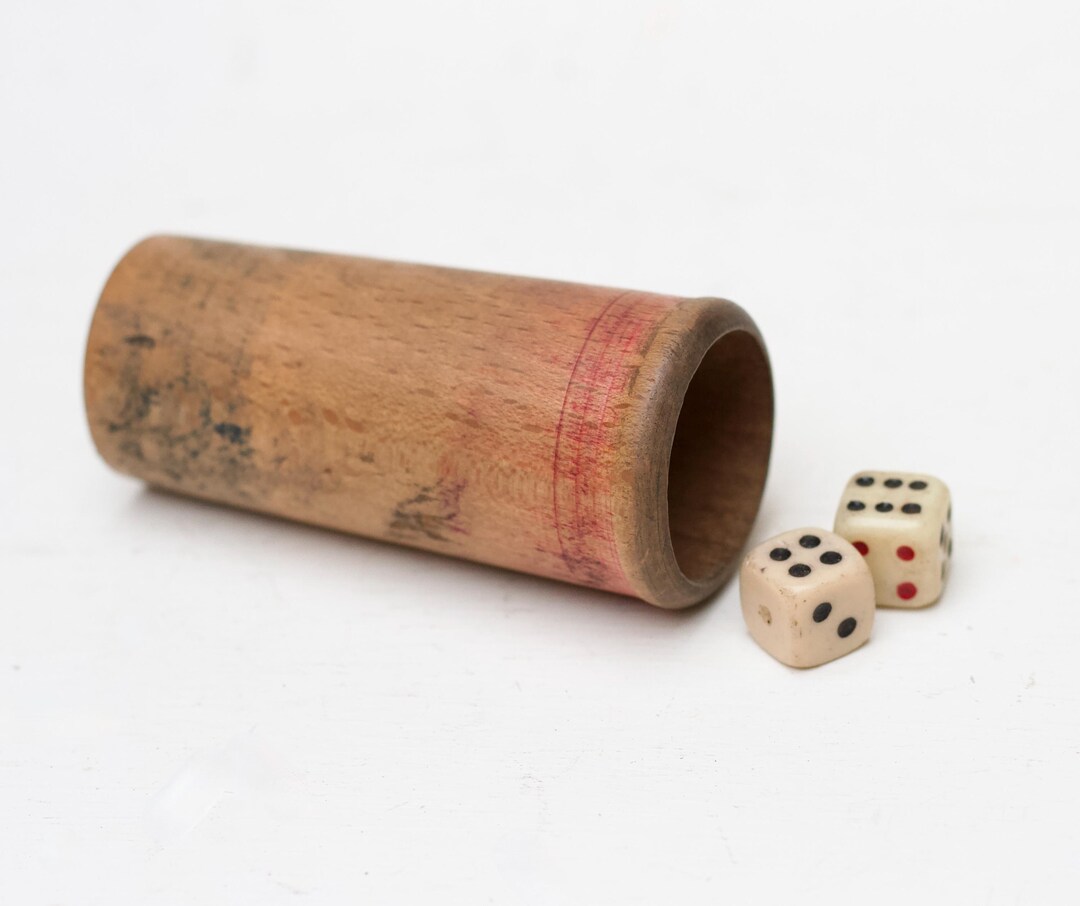 Antique Wooden Dice Shaker Cup and Celluloid Die Pair - Vintage ...