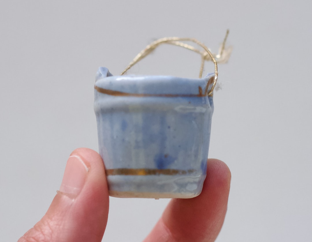 Miniature Porcelain Bucket in Light Blue - Vintage Rustic Dollhouse ...